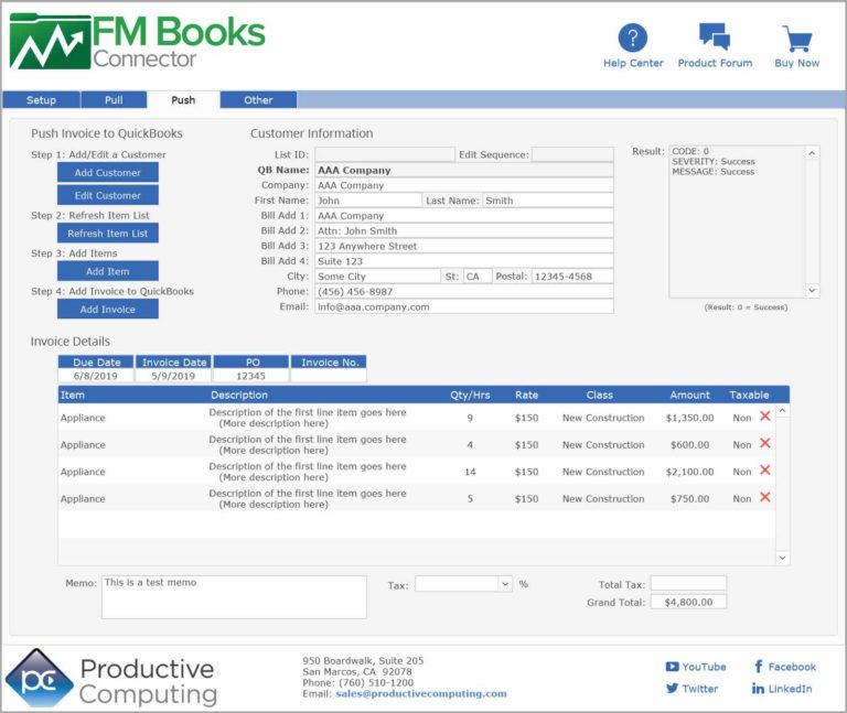 FM Books Connector - FileMaker to QuickBooks - Productive Computing