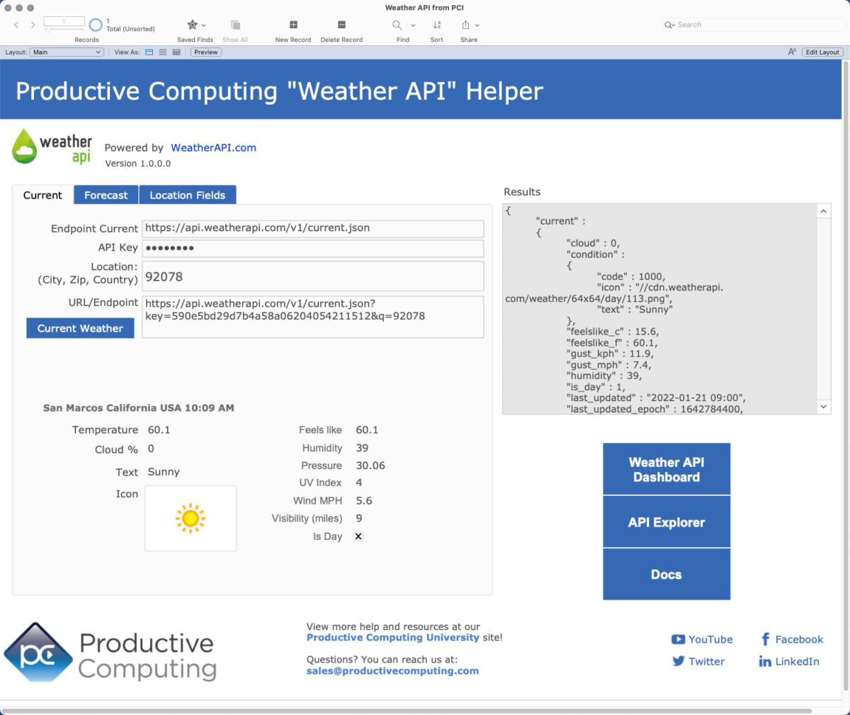 FileMaker Weather API - Productive Computing, Inc.