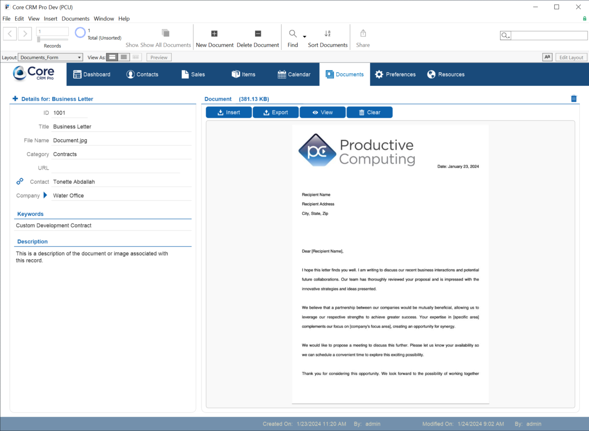 Core CRM Pro - A Free FileMaker CRM Template